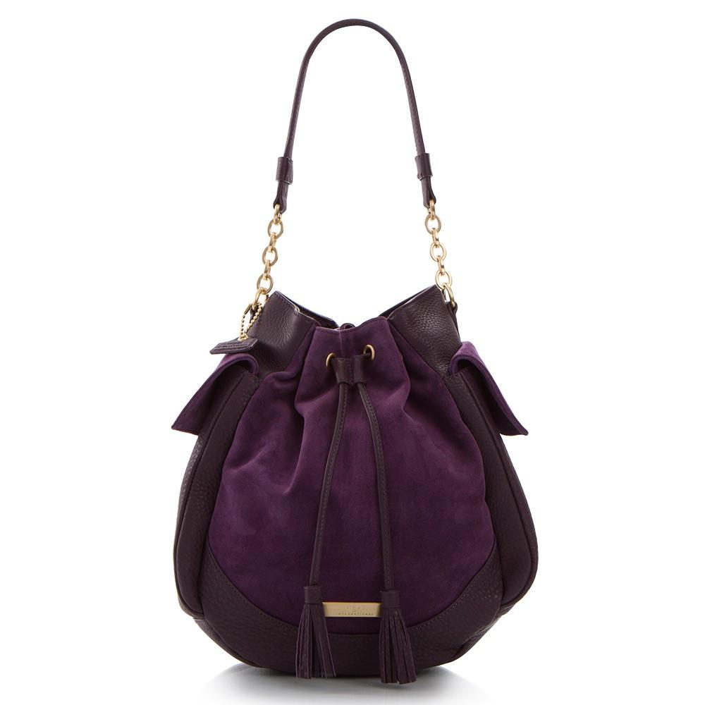 Soho Suede Leather Large Drawstring Bag Purple